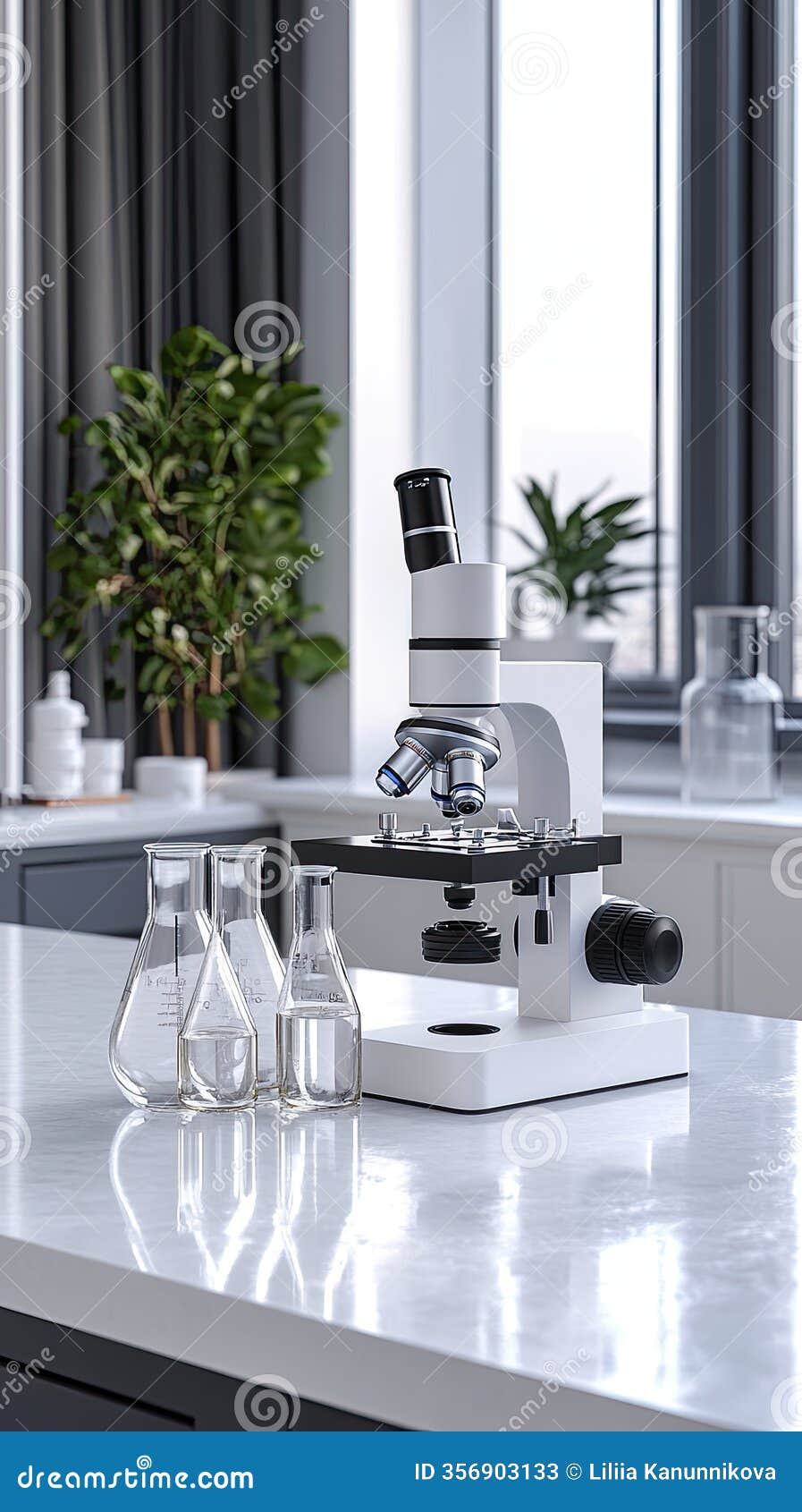 Clear Test Tubes Filled with Vibrant Liquids Sit beside a Microscope in ...