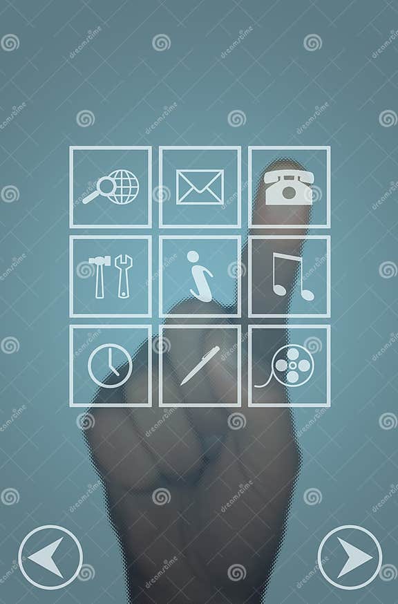 Clear Touch Screen Menu and Hand Stock Image - Image of cellular ...