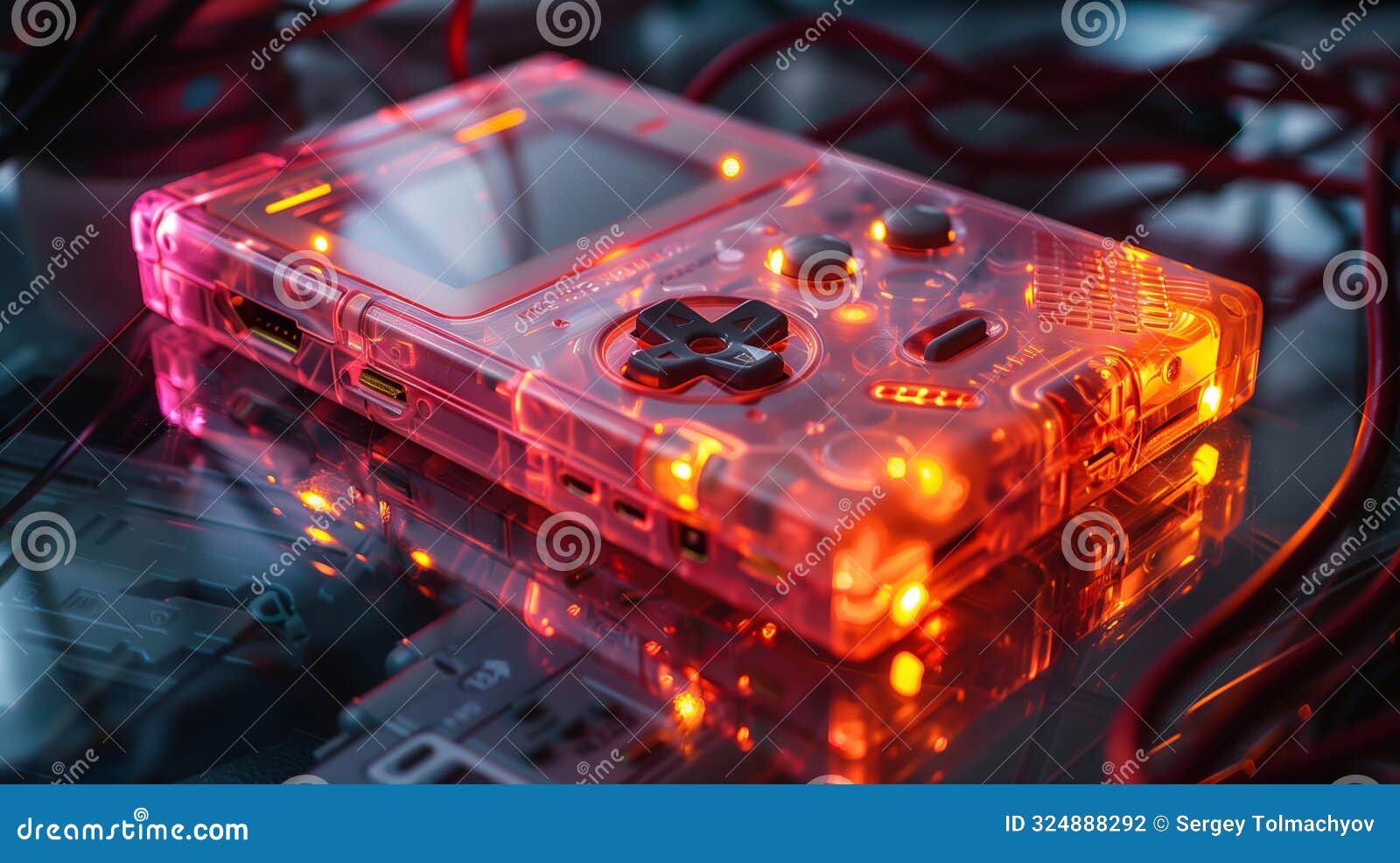 Clear Transparent Red Handheld Game Console with Illuminated Buttons ...