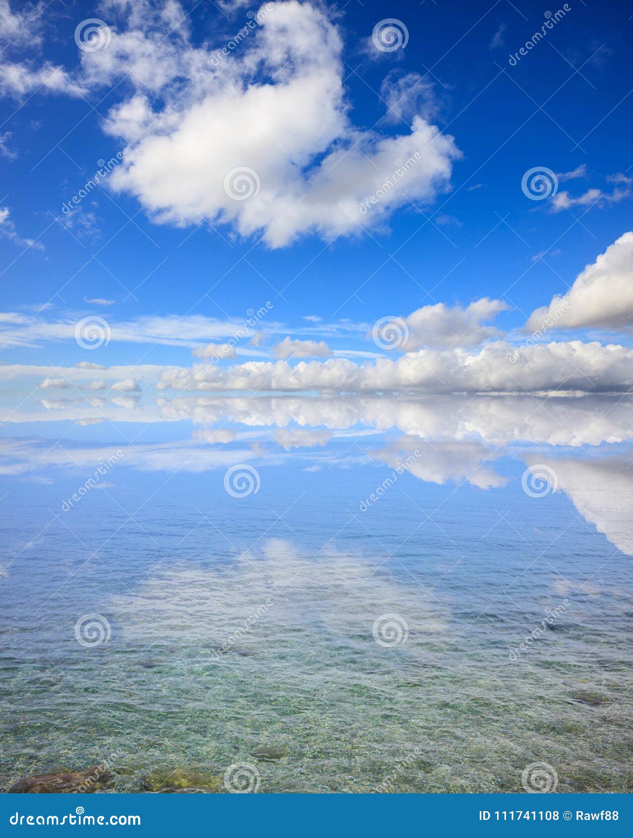 Clear Sea Surface. Shallow Water, Blue Sky with Clouds Background Stock ...
