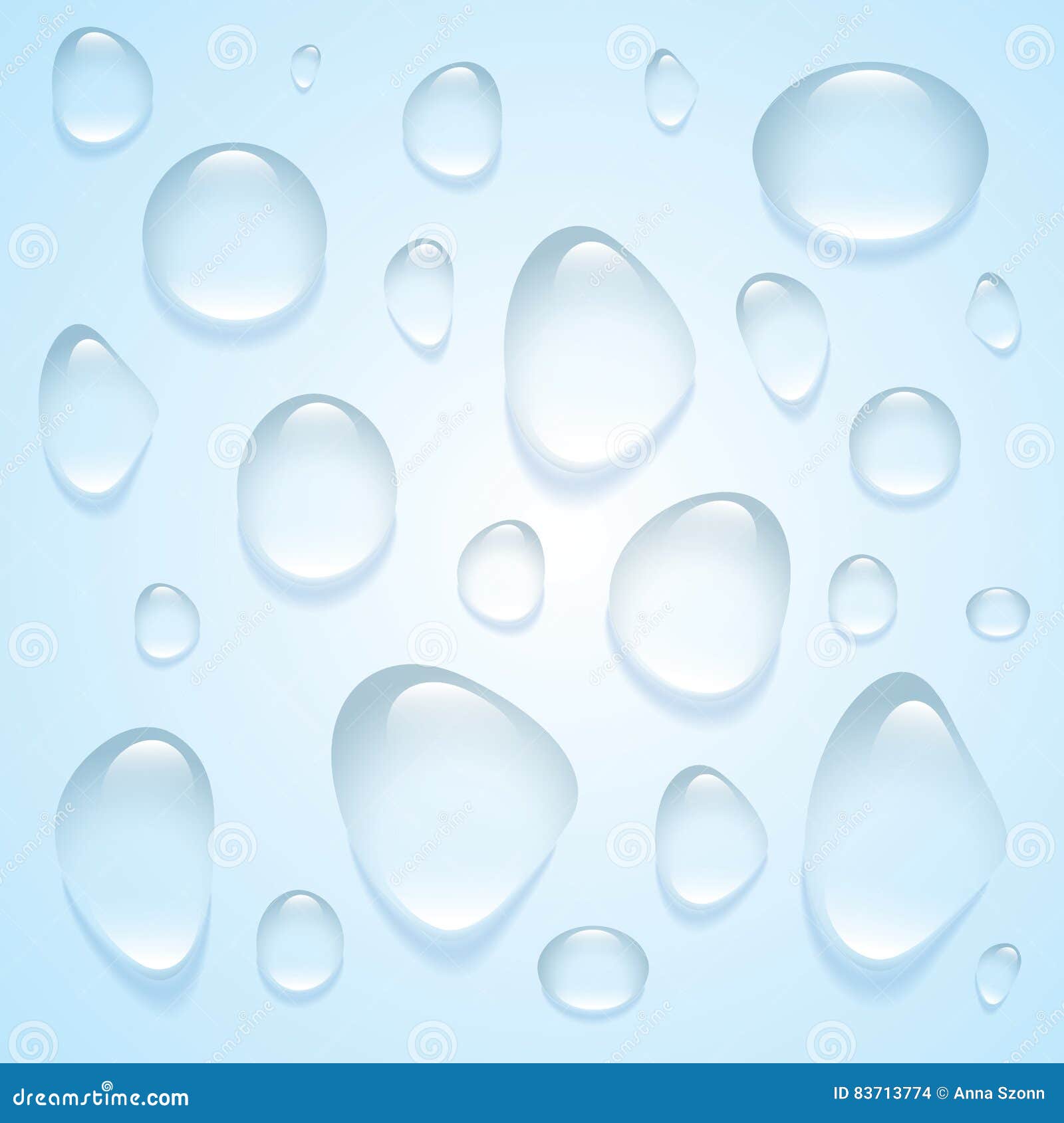Clear Transparent Water Drops Isolated on the Blue Background. Stock ...