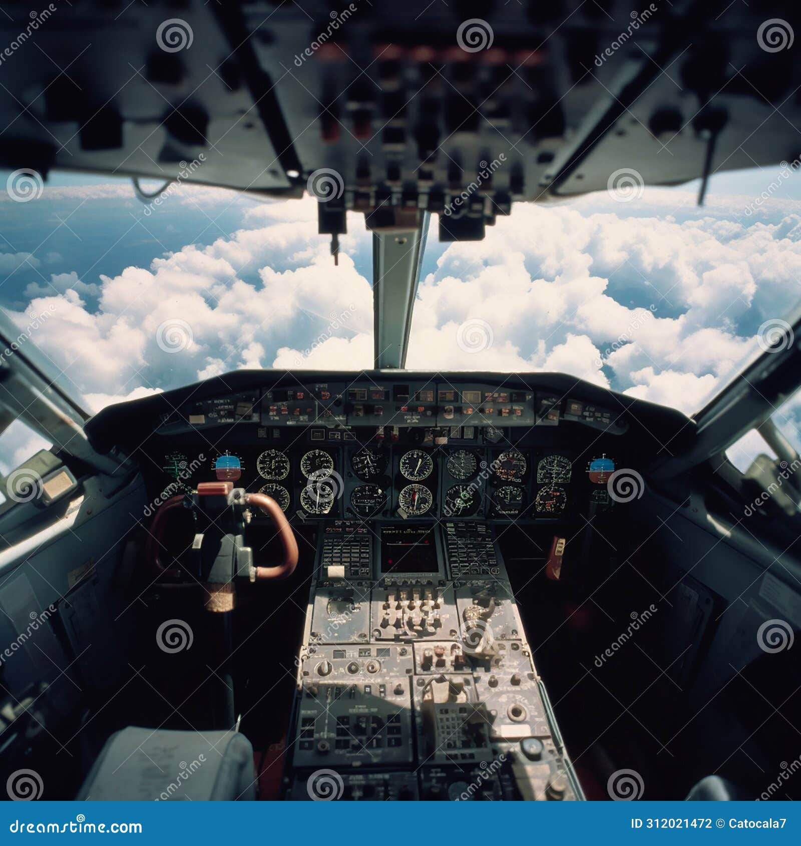 Clear View of the Cockpit of an Airplane at Night. Various Instruments ...
