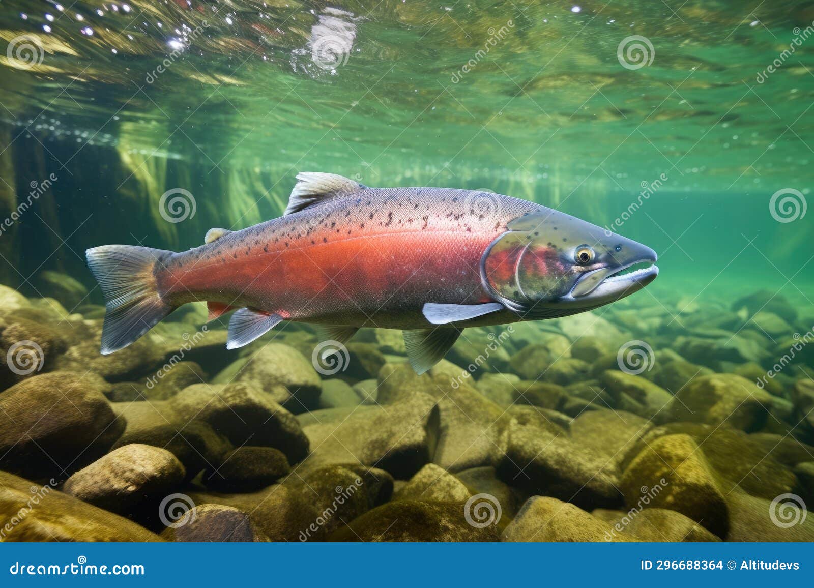 Clear View of a Salmon Leaping Upstream in a River Stock Photo - Image ...