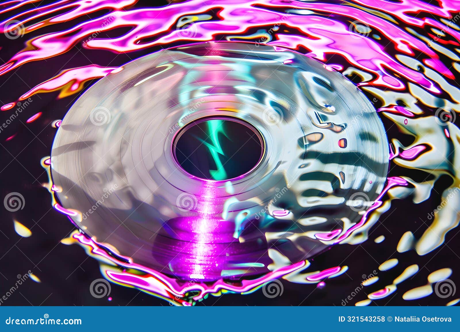 A Clear Vinyl Record Reflects Vibrant, Colorful Light Patterns ...