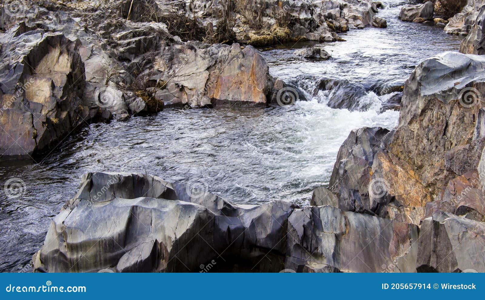 Clear Water Stream Flowing through Rocks Stock Photo - Image of surface ...