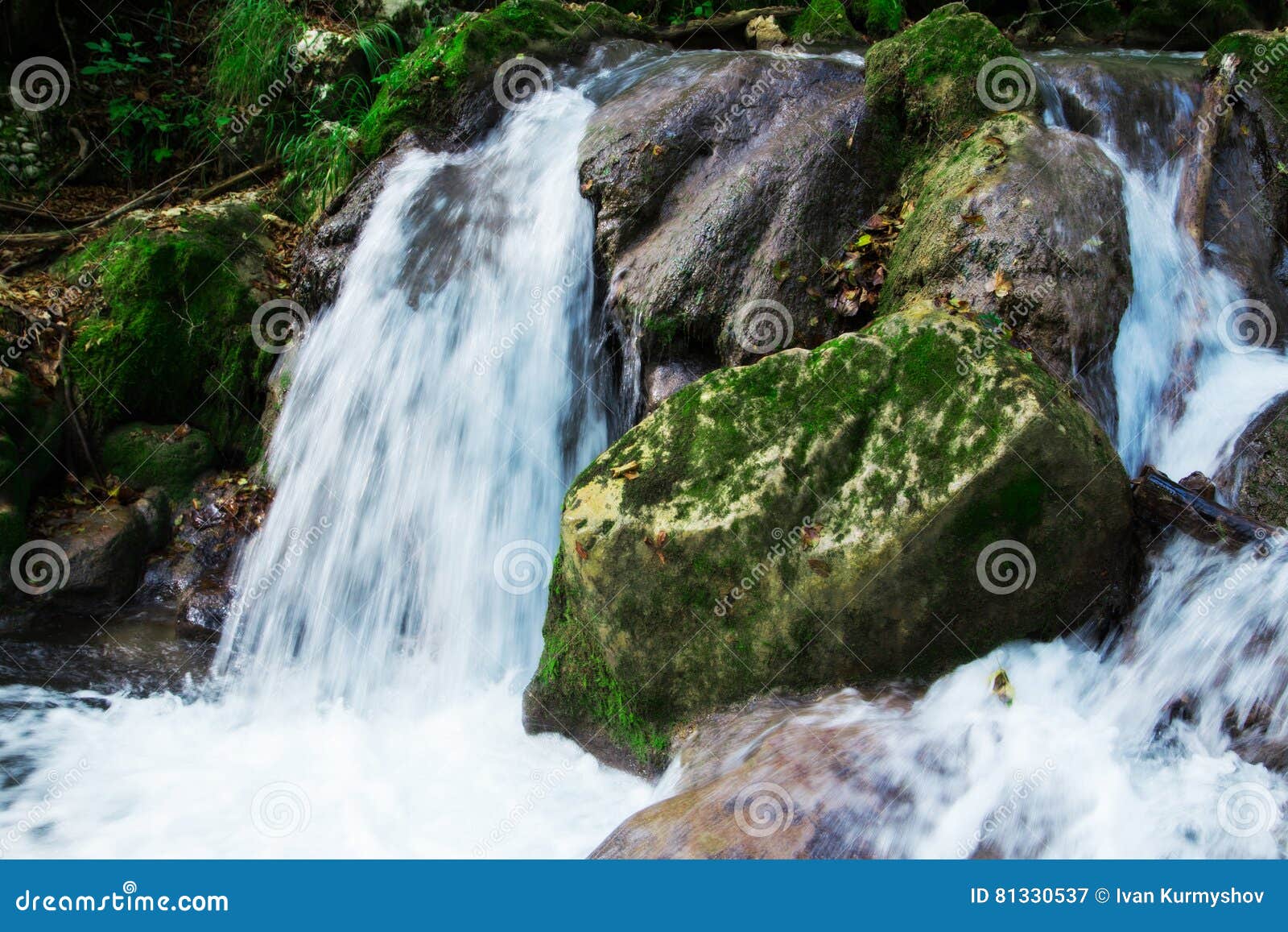 Clear Waterfall in Green Forest, Beautiful Nature Landscape Stock Image ...