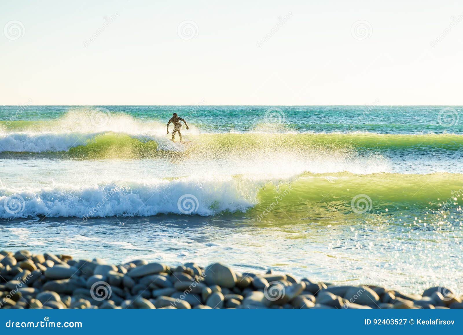 Clear Waves and Surfer on Wave. Surfing in Green Waves. Stock Image ...