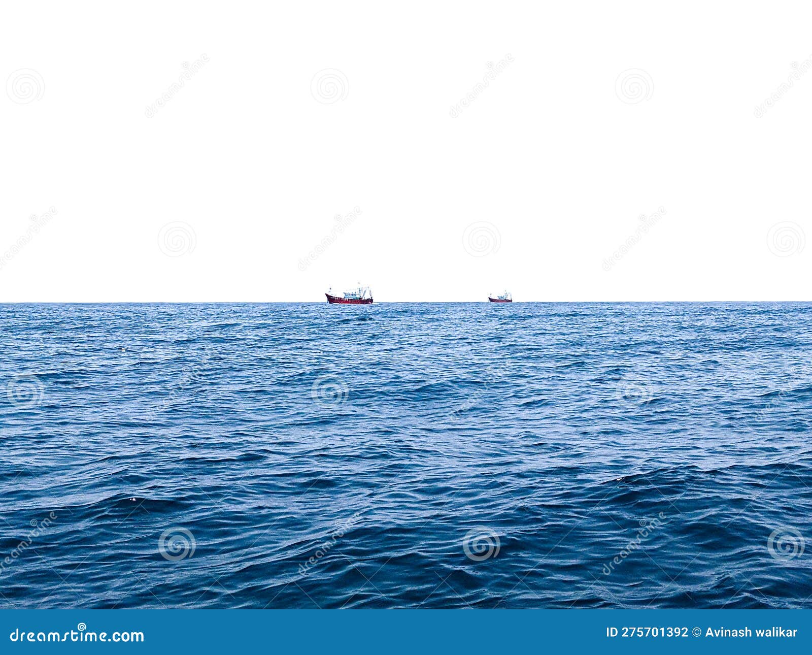 The Clear White Sky with a Small Boat in the Sea Stock Photo - Image of ...