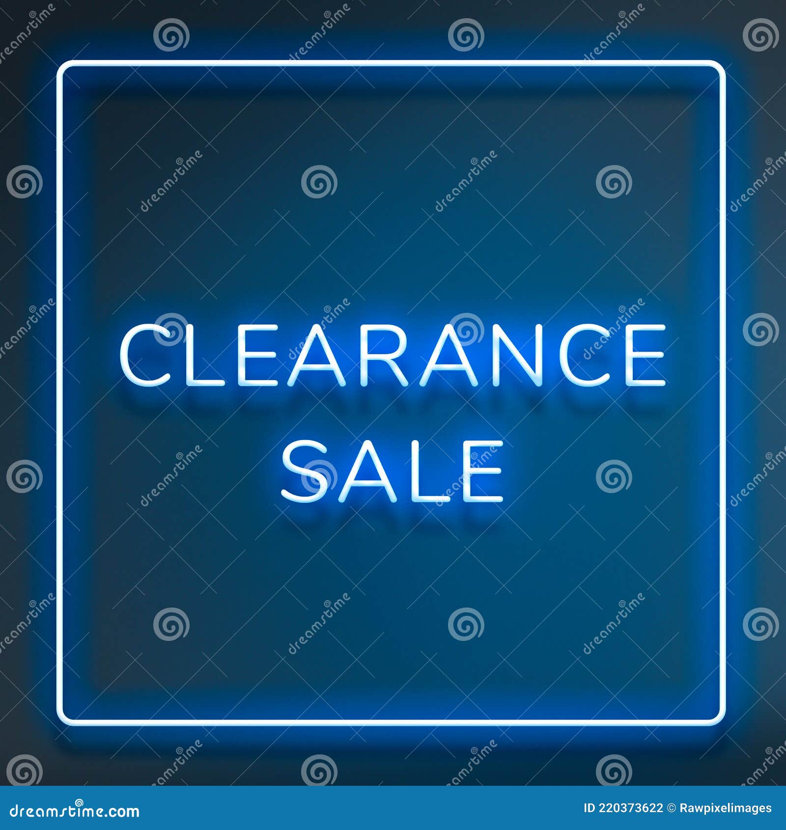 CLEARANCE SALE Neon Word Typography on a Blue Background Stock ...