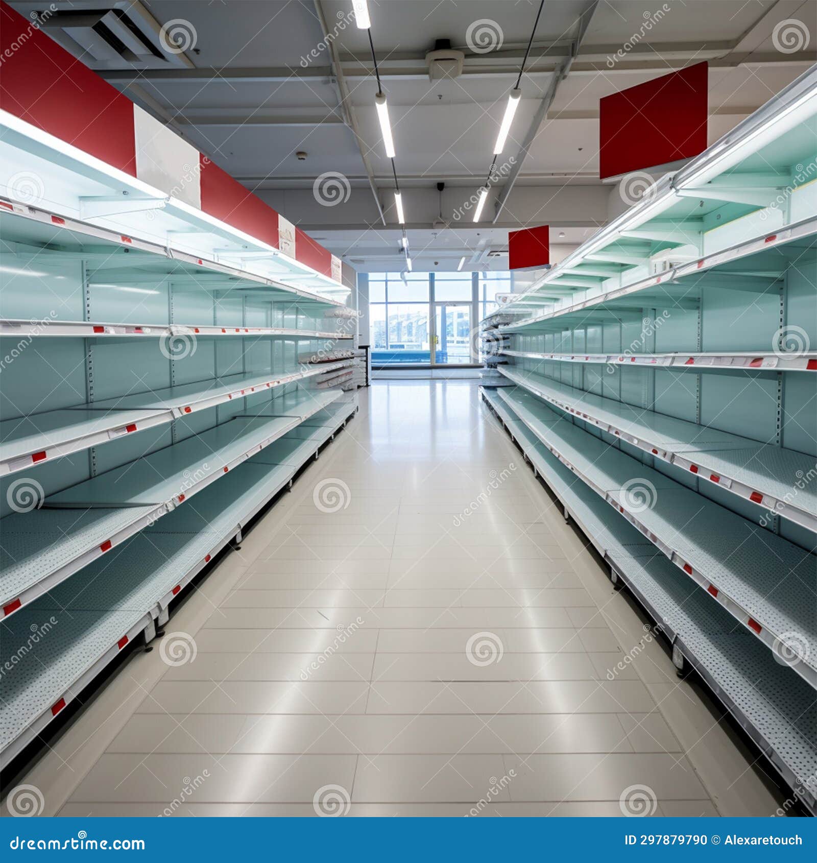 Cleared Empty Shelves in an Empty Store Stock Photo - Image of city ...
