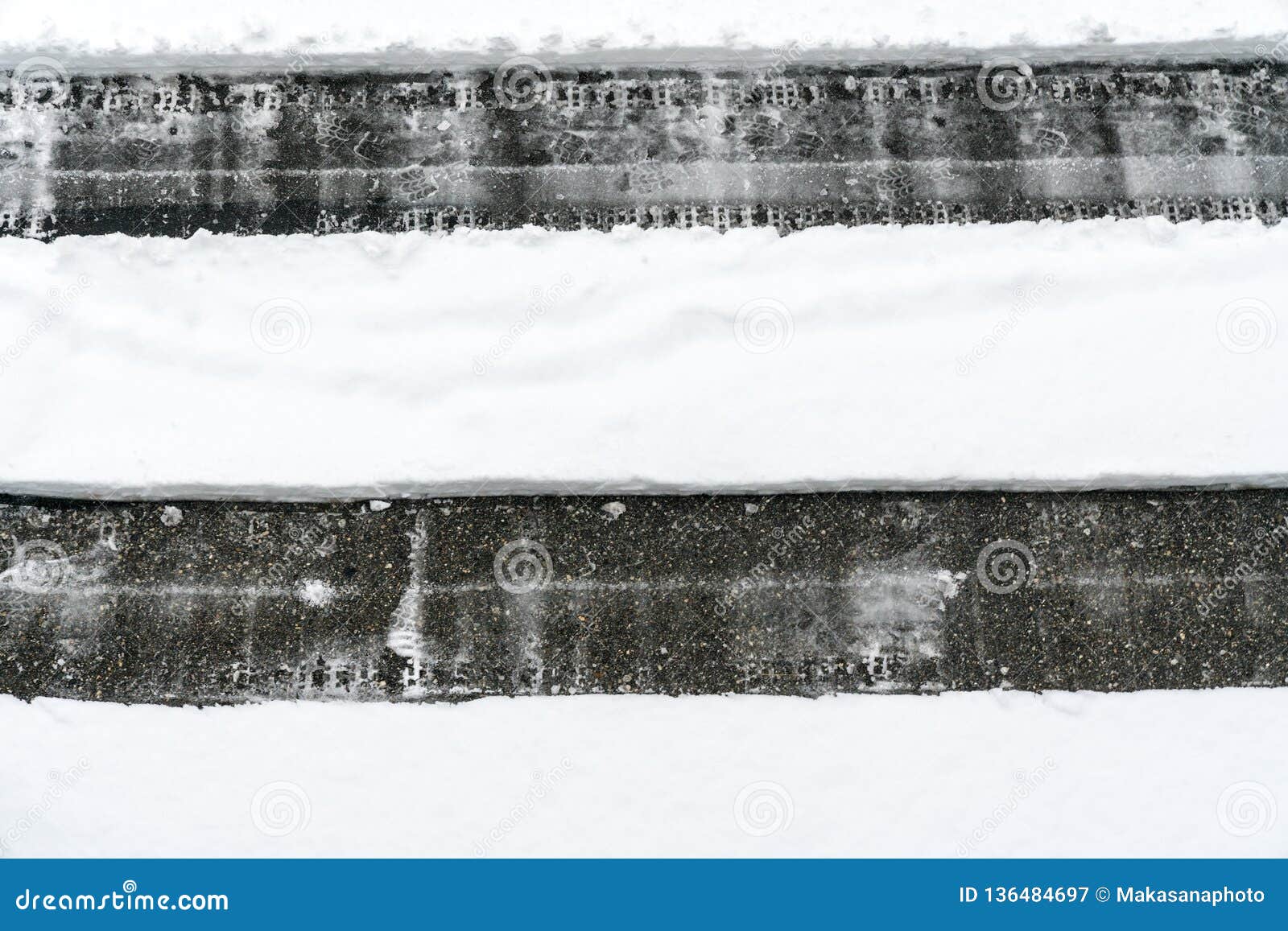 Cleared Path through Deep Snow on an Asphalt Road after a Heavy ...