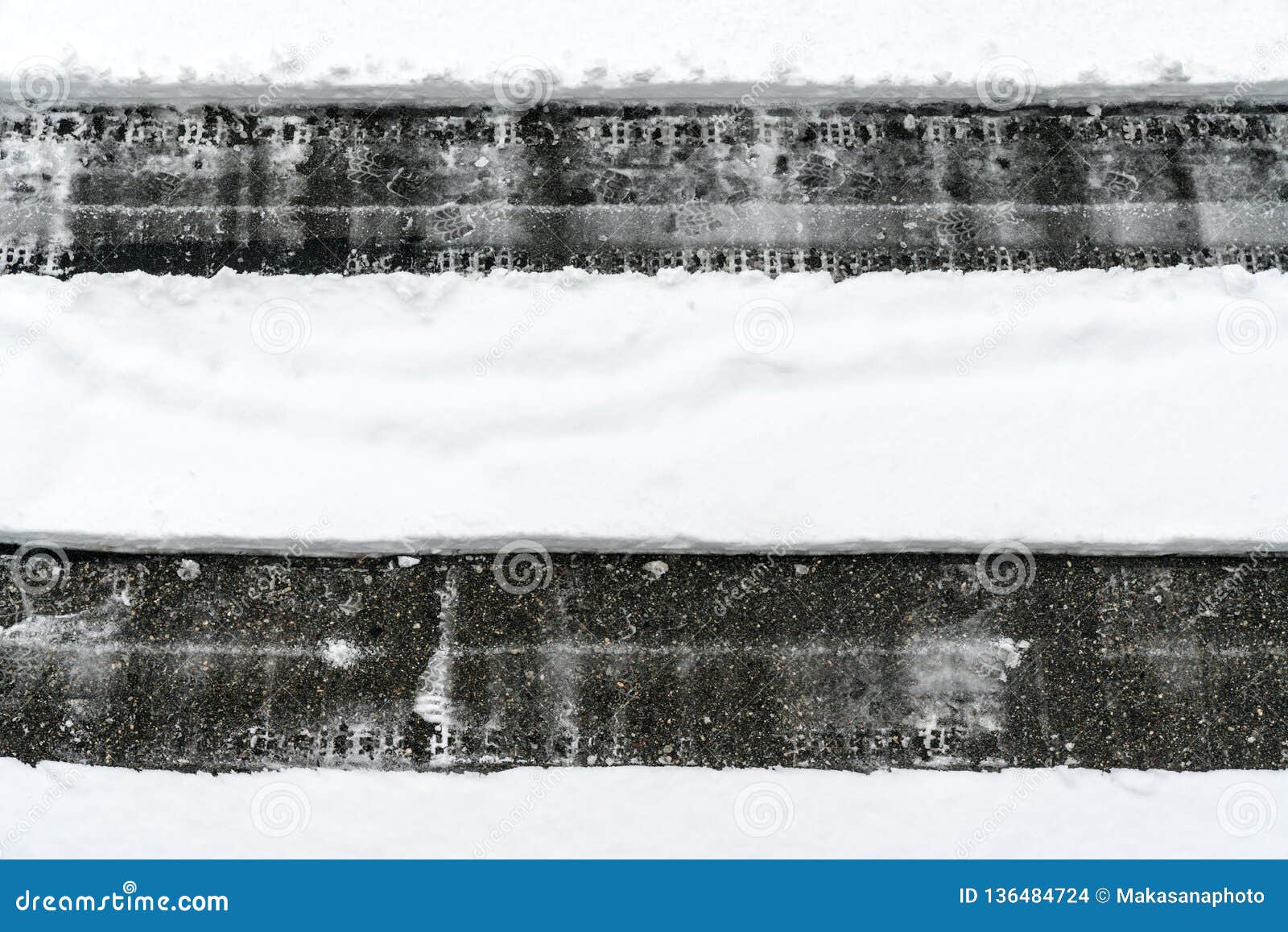 Cleared Path through Deep Snow on an Asphalt Road after a Heavy ...