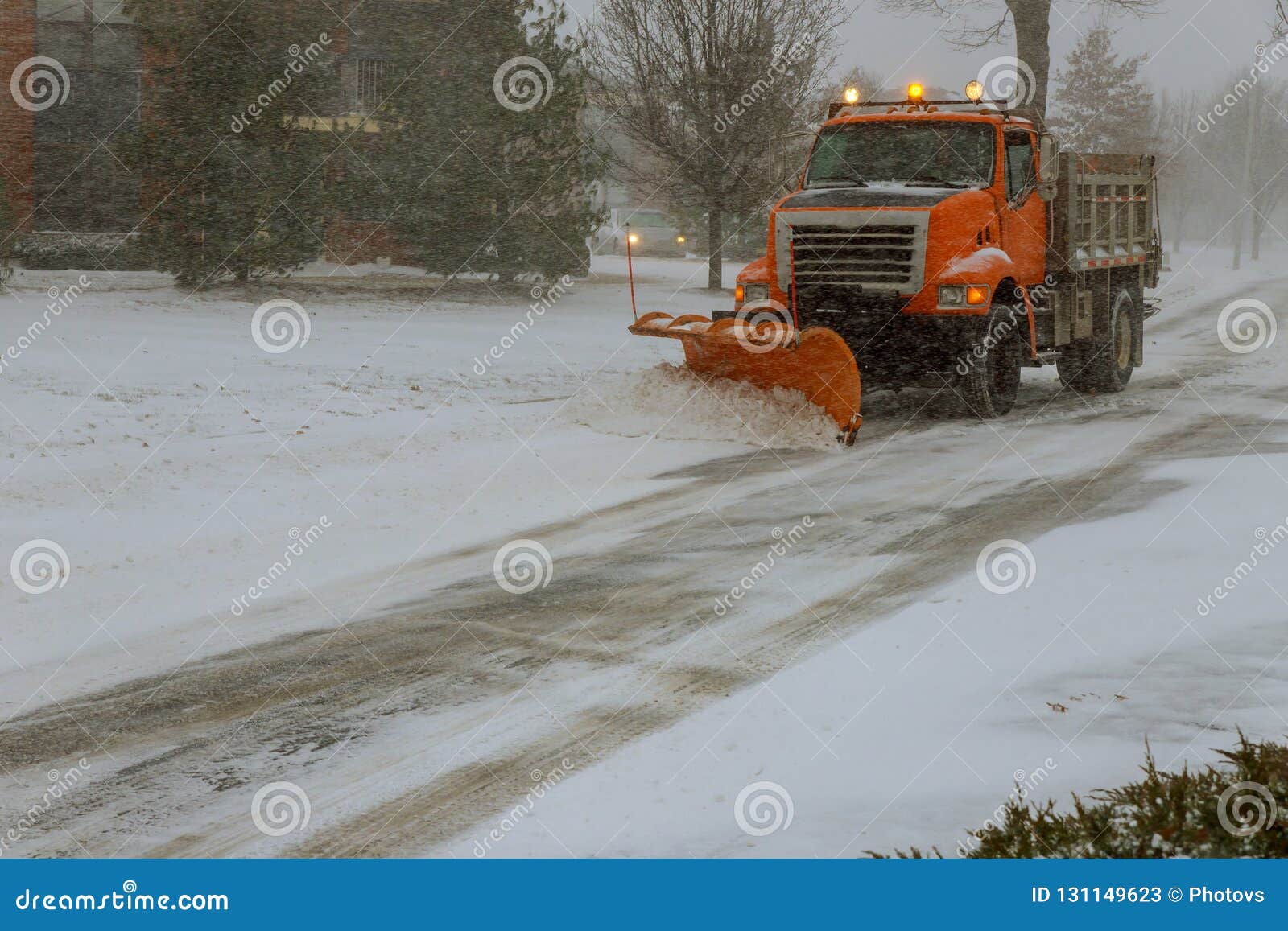 Clearing the Road from Snow Street during Snow Blizzard Stock Image ...
