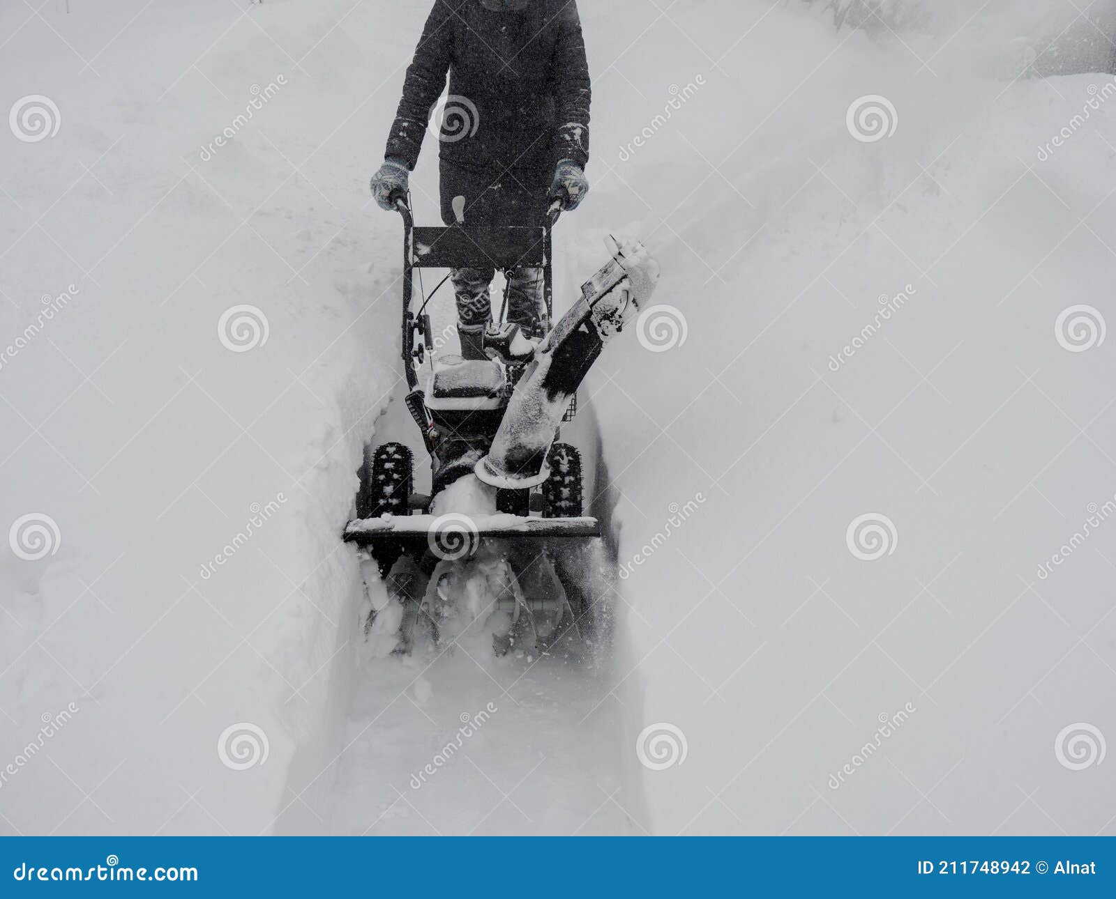 Clearing Snow with a Snowblower Stock Photo - Image of activity, season ...