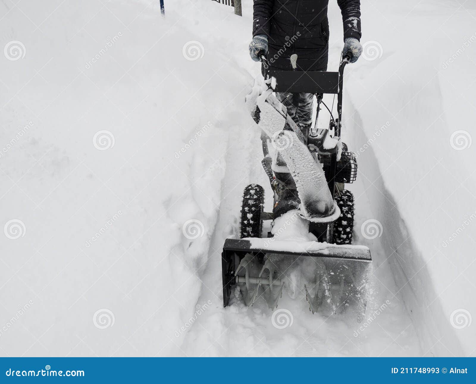Clearing Snow with a Snowblower Stock Image - Image of black, machine ...