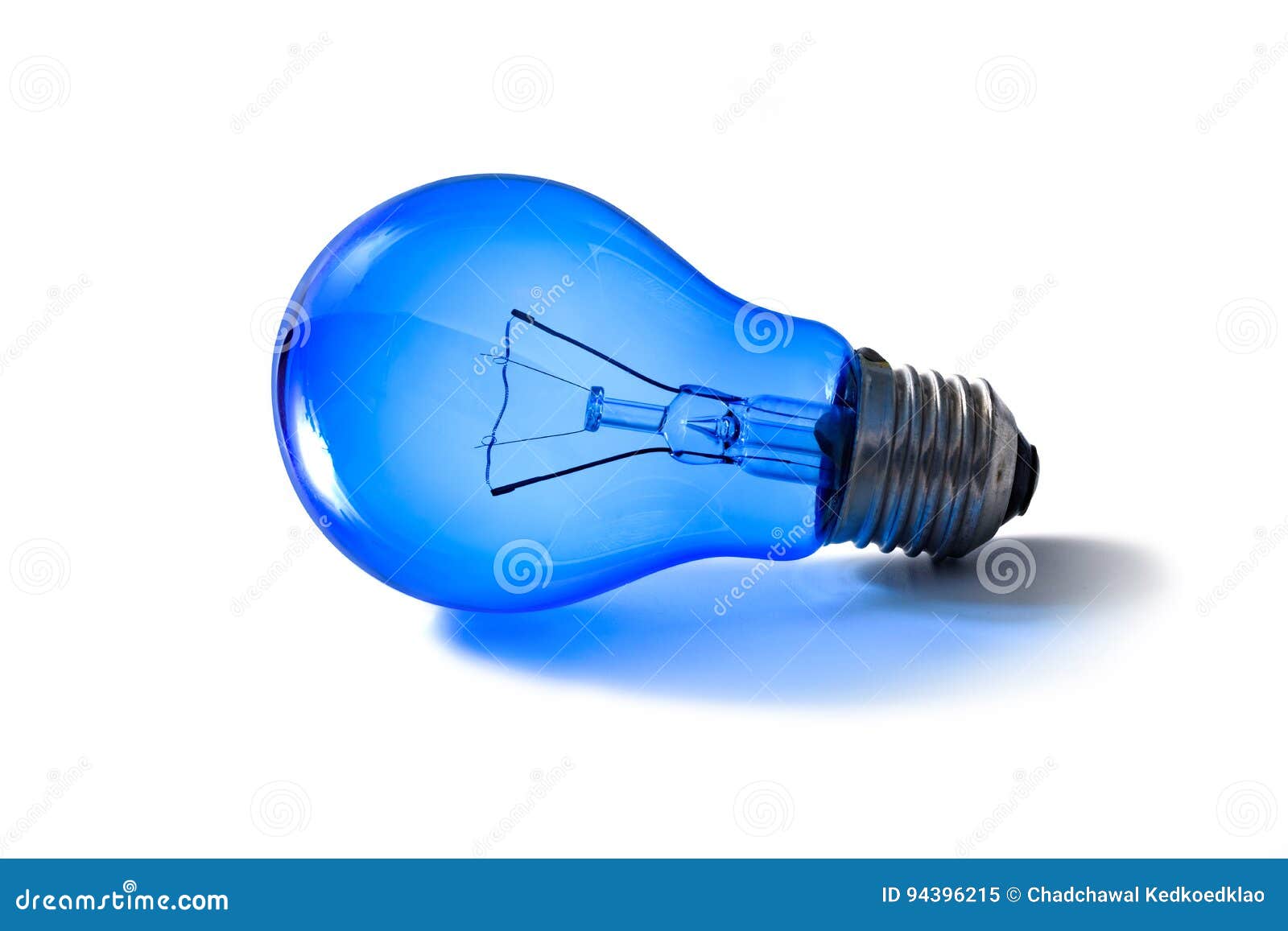 Clearly Blue Light Bulb and Reflection of Light, Isolated on White ...