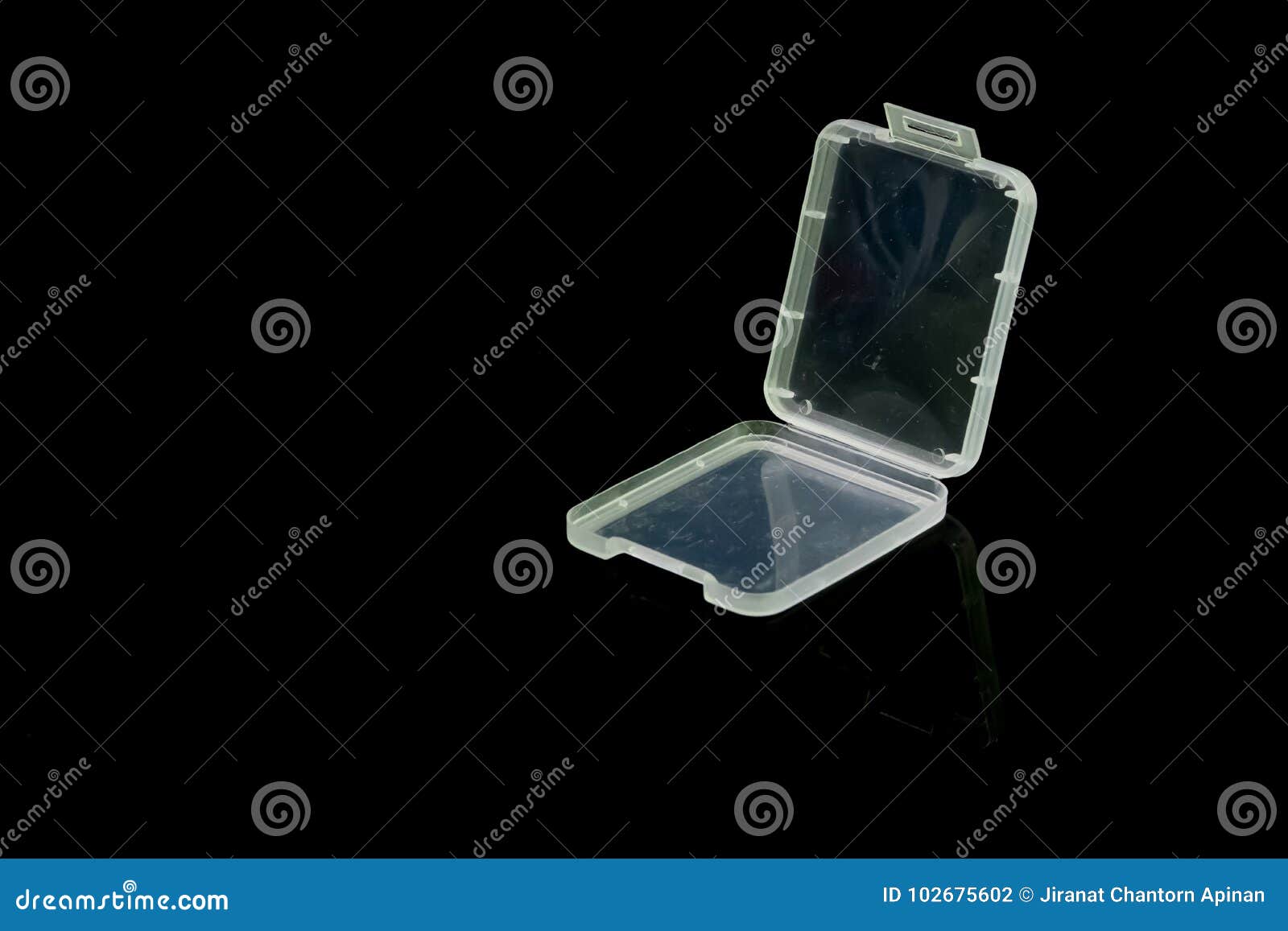 Clearly Plastic Box for Memory Card on the Black Background Reflector ...