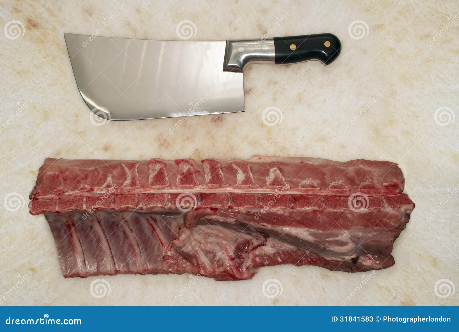 Cleaver and Raw Meat on Countertop Stock Image - Image of kitchenware ...