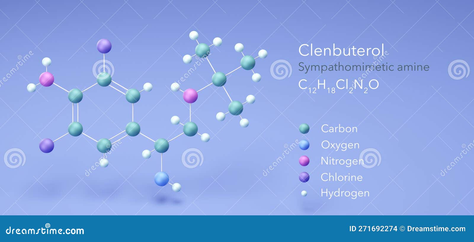 Clenbuterol Molecule, Molecular Structures, Sympathomimetic Amine, 3d ...