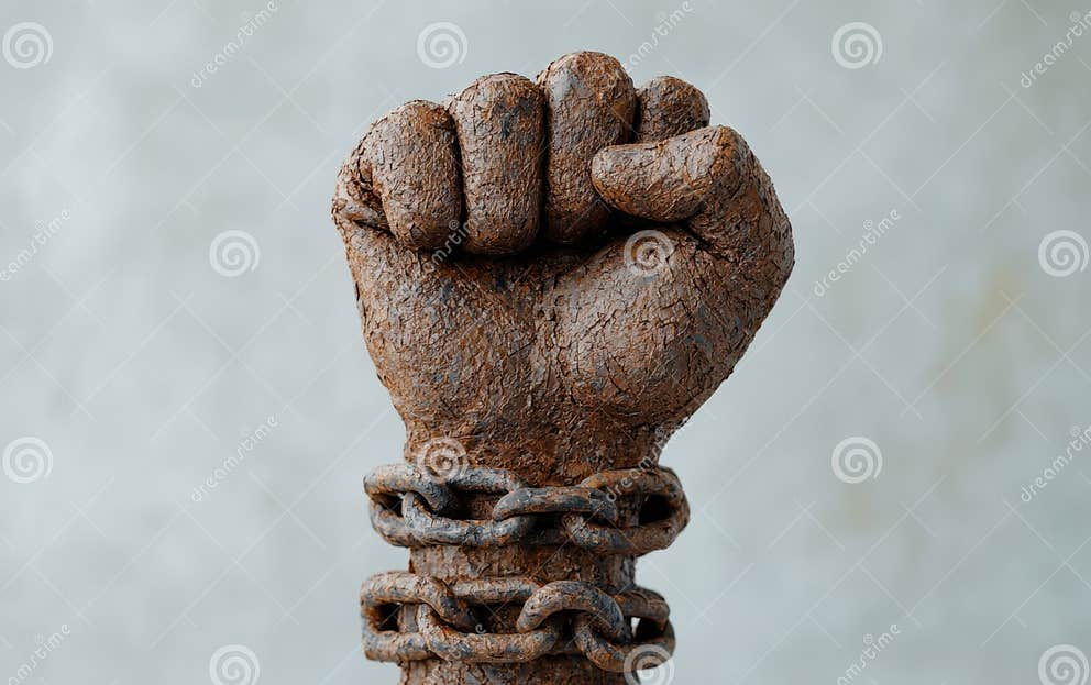 Clenched fist with chains stock illustration. Illustration of freedom ...
