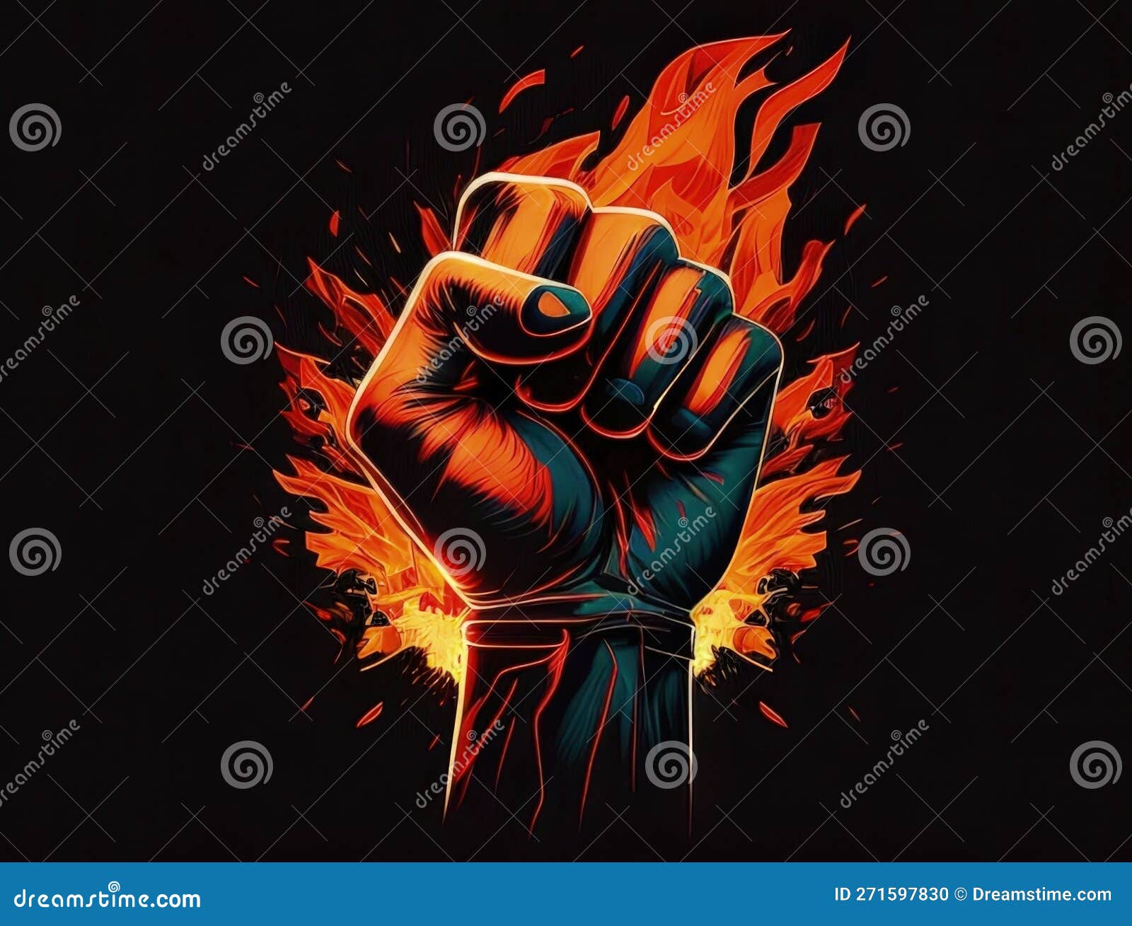 A Clenched Fist Demonstrating the Fire of Hate that Burns within. Art ...