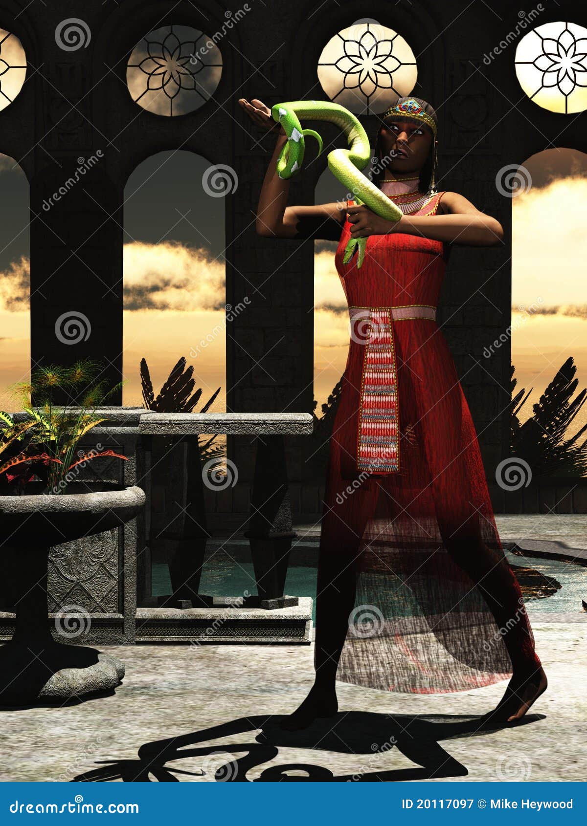 Cleopatra holding the asp stock illustration. Illustration of render ...