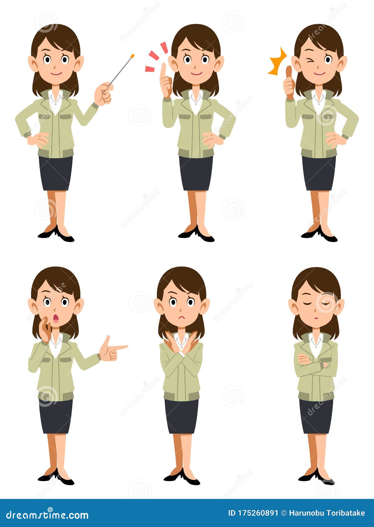 A Clerical Worker Wearing a Work Clothes, 6 Types of Facial Expressions ...