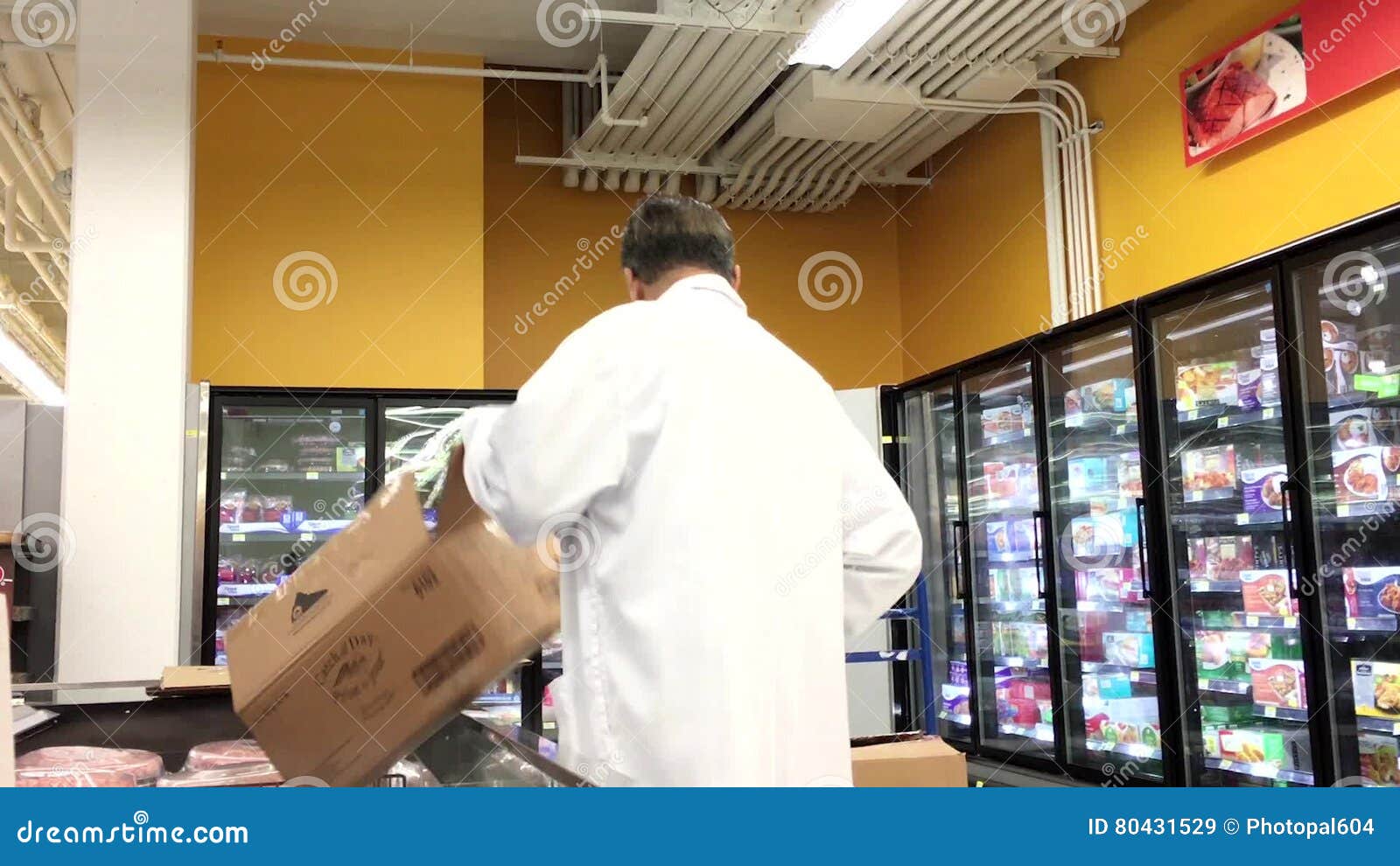 Clerk Stocking Forzen Meat for Sale Stock Video - Video of boxes ...