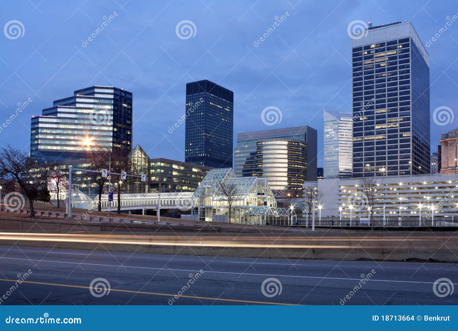 Cleveland Buildings Evening Time Stock Photo - Image of road, ohio ...