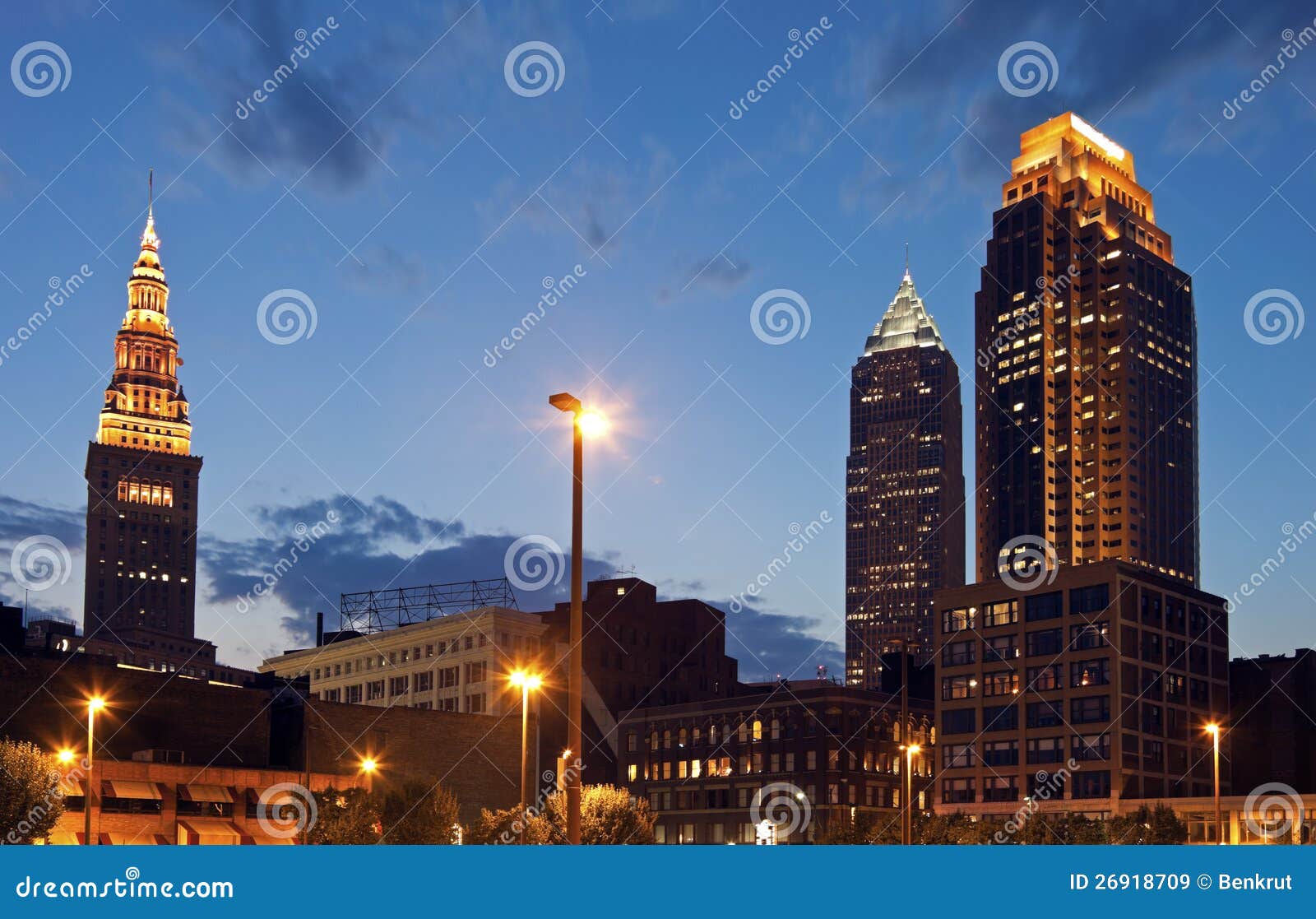 Cleveland evening time stock image. Image of scene, building - 26918709