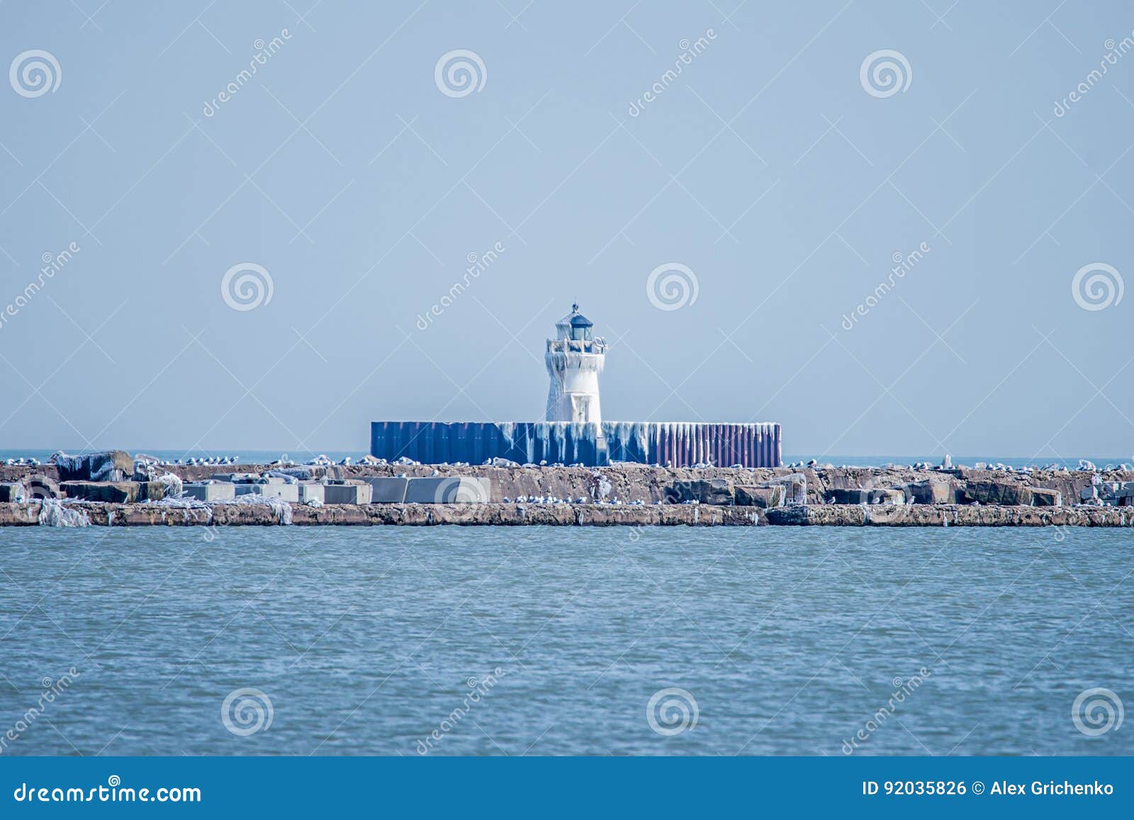 Cleveland Harbor West Pierhead Lighthouse Frozen in Ice Stock Photo ...