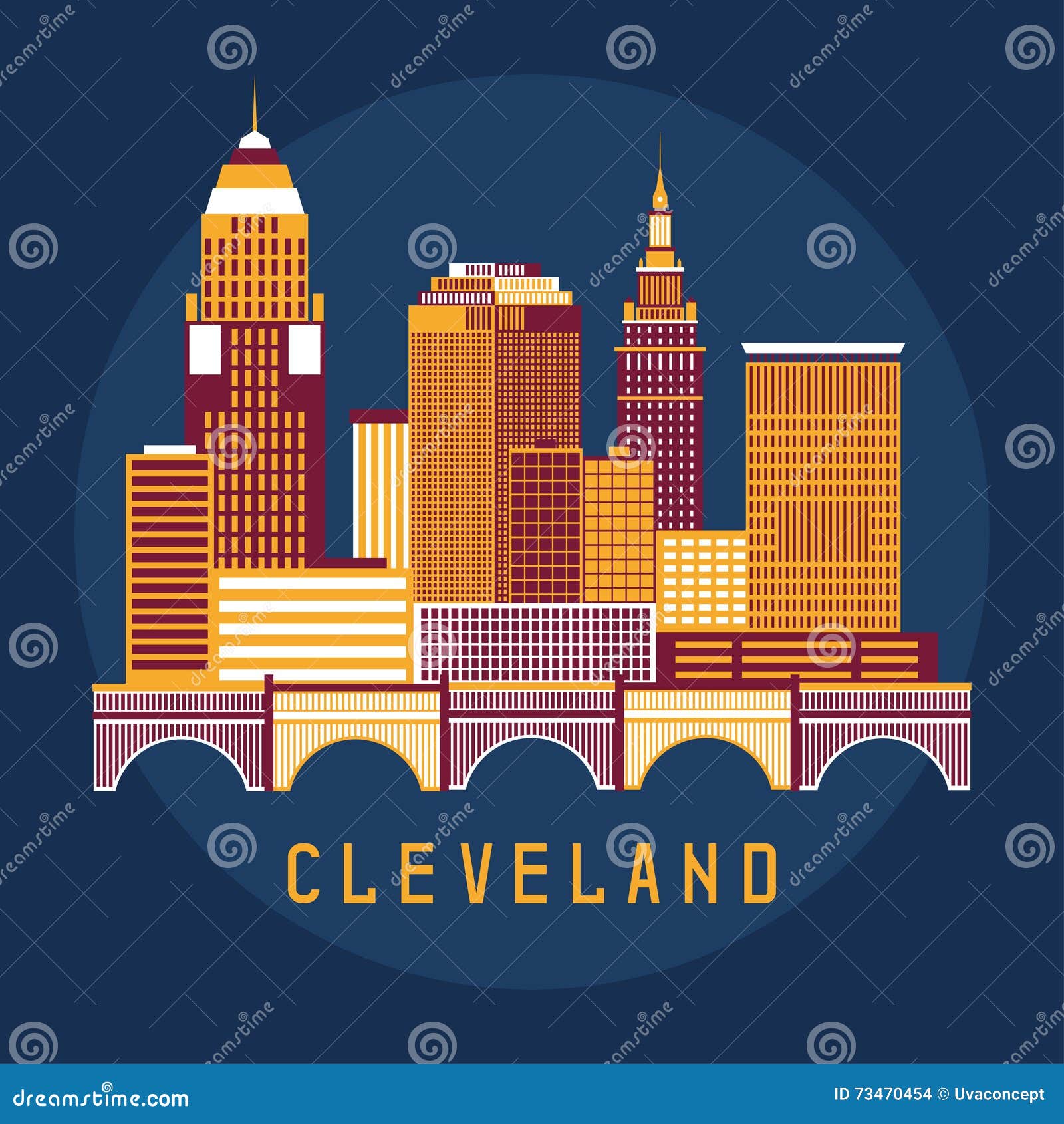 Cleveland Ohio City Skyline Silhouette White Background Cartoon Vector ...