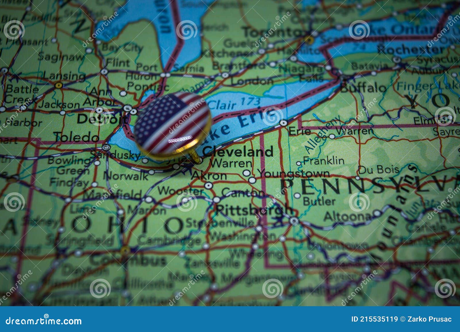 Cleveland Pinned on a Map with USA Flag Stock Image - Image of marker ...