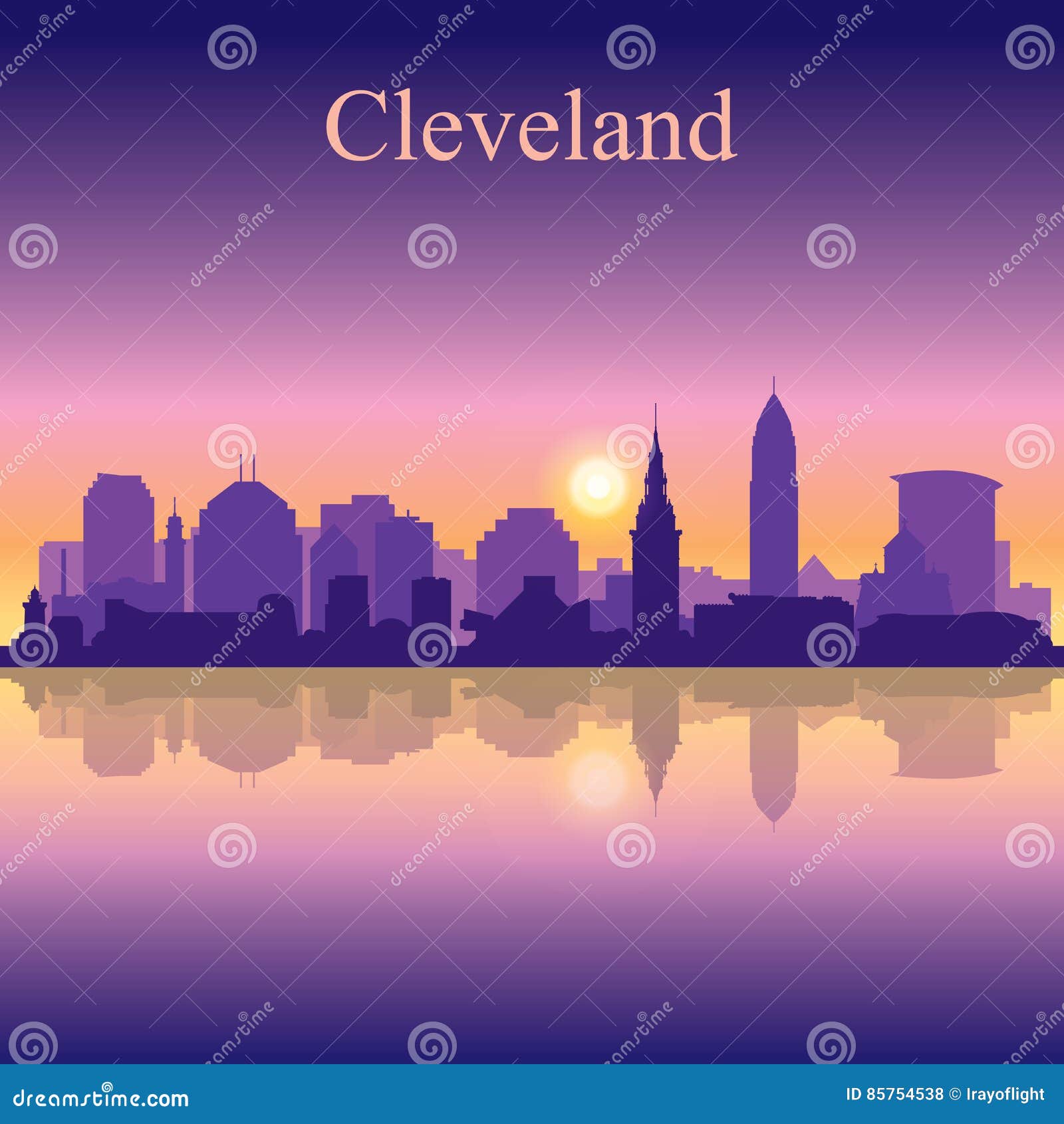 Cleveland Silhouette on Sunset Background Stock Vector - Illustration ...