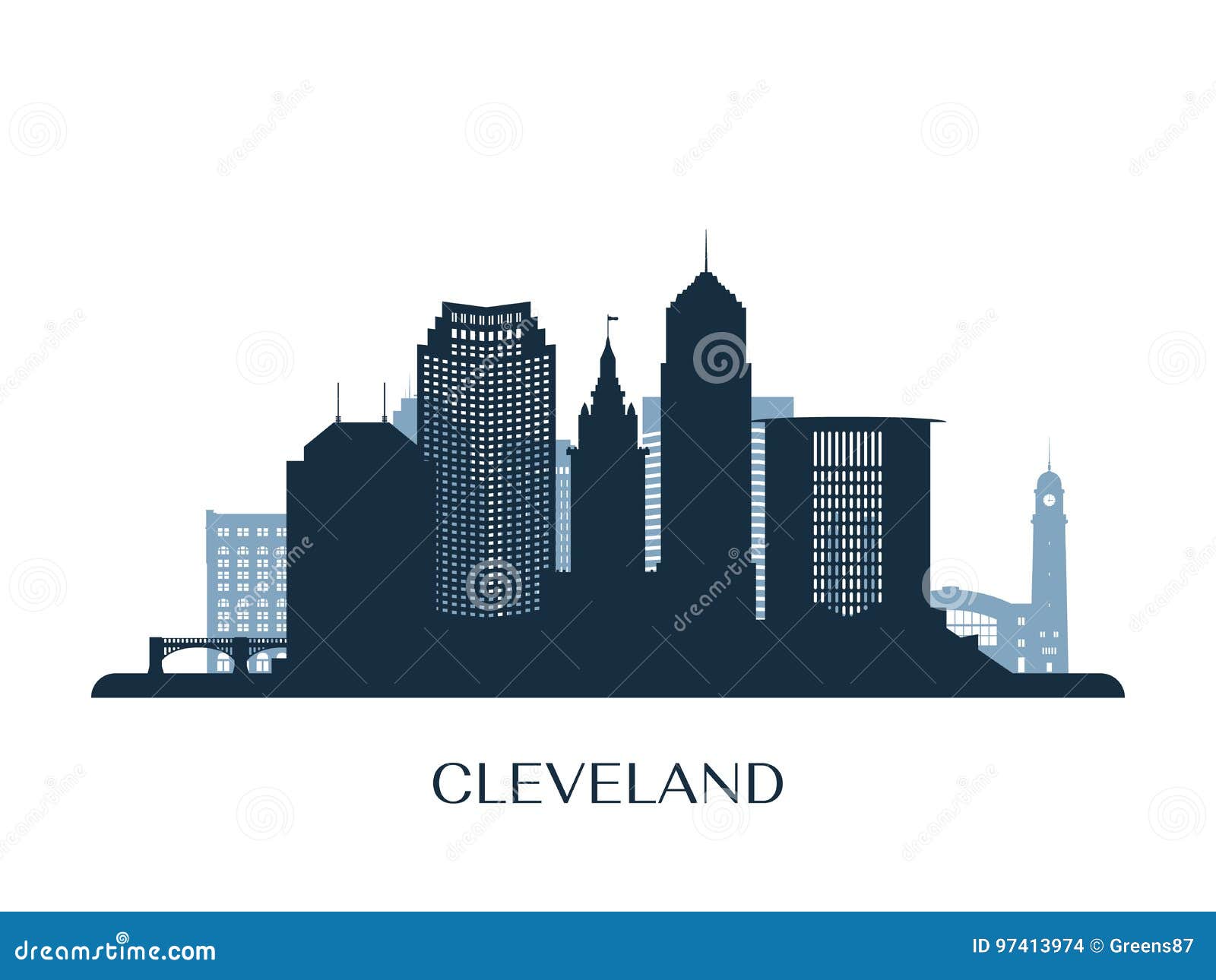 Cleveland Skyline, Monochrome Silhouette. Stock Vector - Illustration ...