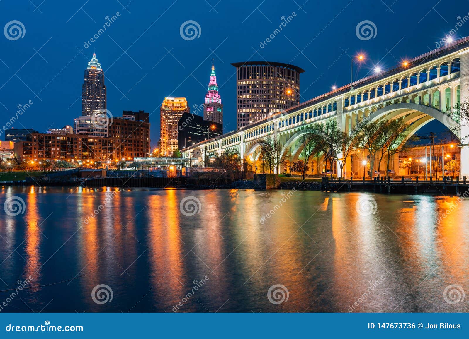 The Cleveland Skyline at Night, from Heritage Park, in Cleveland, Ohio ...