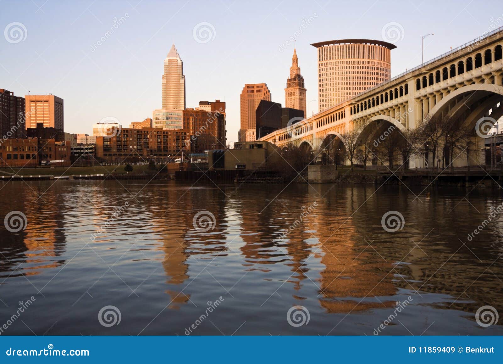 Cleveland at sunset stock image. Image of scene, architecture - 11859409