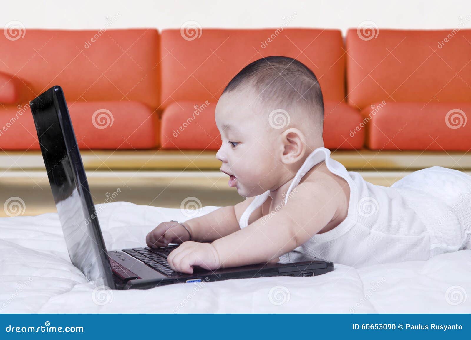 Clever Baby Using Laptop at Home Stock Photo - Image of learn ...
