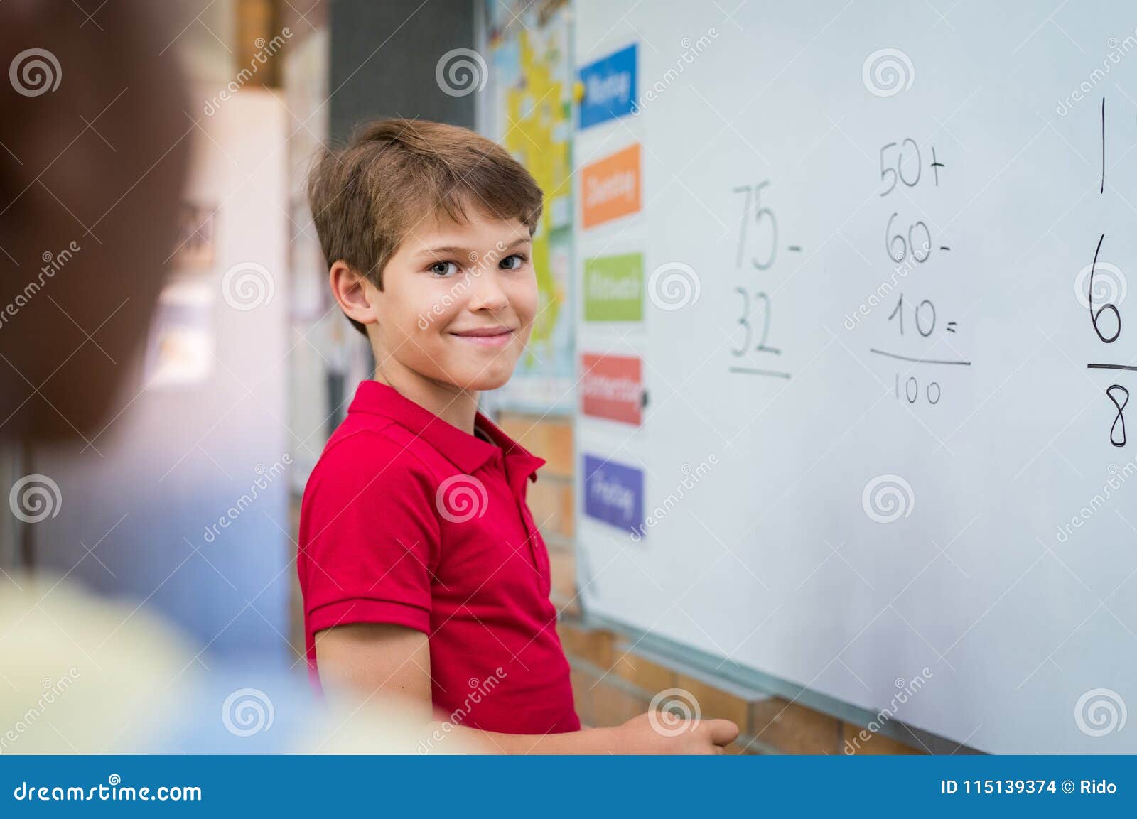 Boy doing math sum stock photo. Image of pupil, happy - 115139374