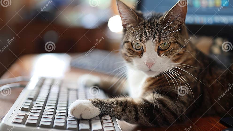 Clever Cat Using Computer, Ai Generated Stock Illustration ...