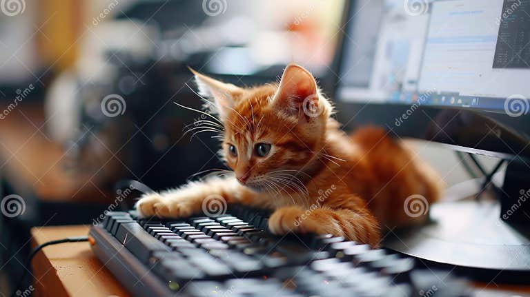 Clever Cat Using Computer, Ai Generated Stock Illustration ...