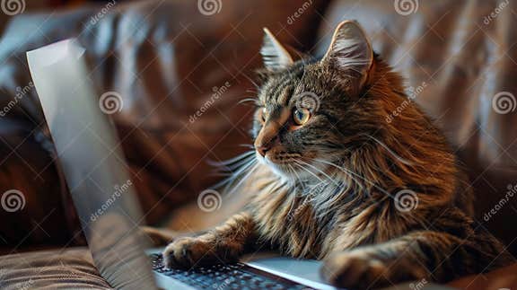 Clever Cat Using Computer, Ai Generated Stock Illustration ...