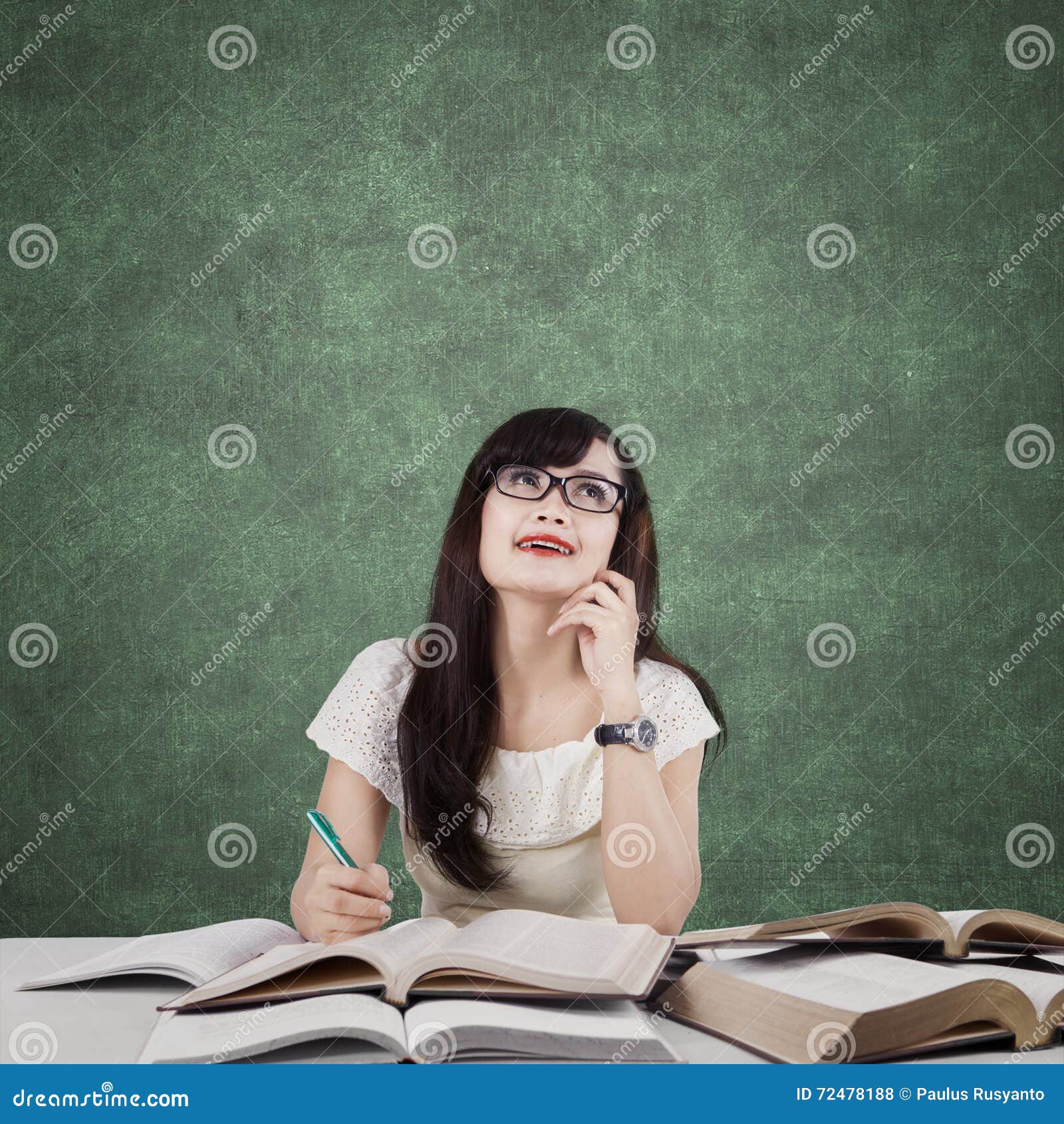 Clever College Student Studying and Thinks Idea Stock Photo - Image of ...