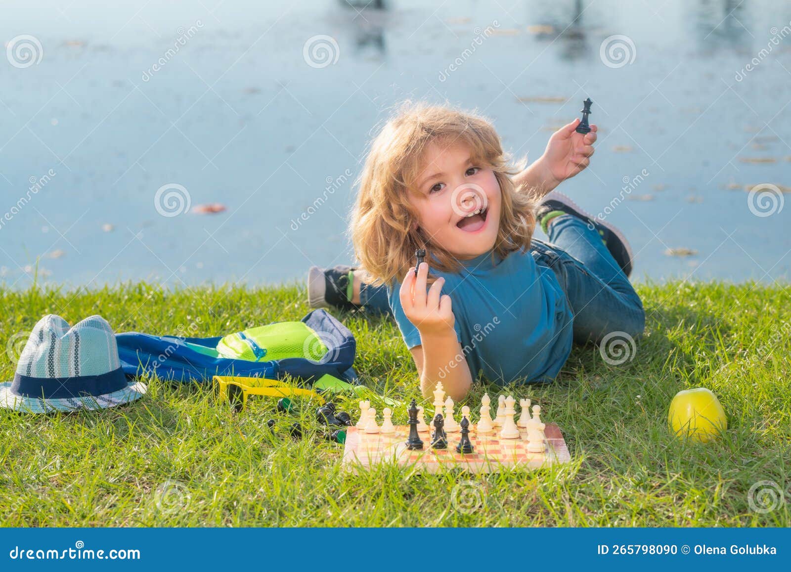 Clever Concentrated and Thinking Child Playing Chess. Stock Photo ...