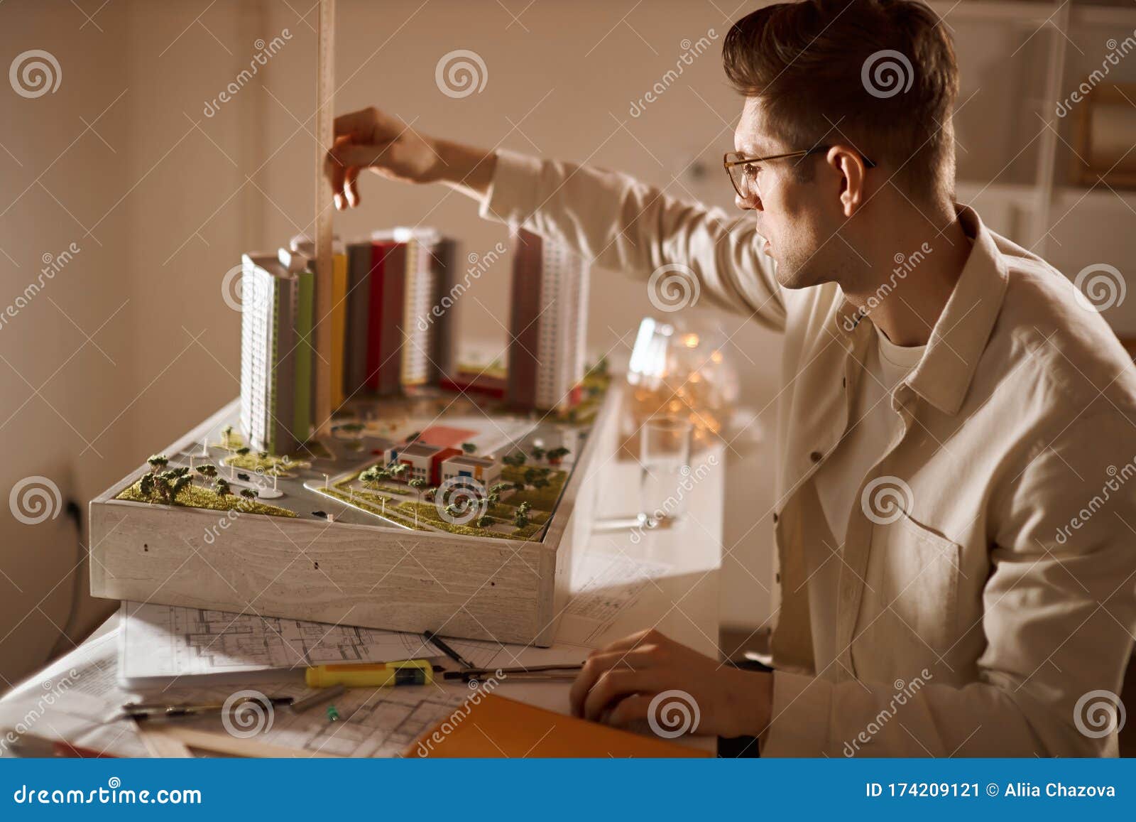 Clever Designer Measuring the Layout with a Ruler Stock Image - Image ...