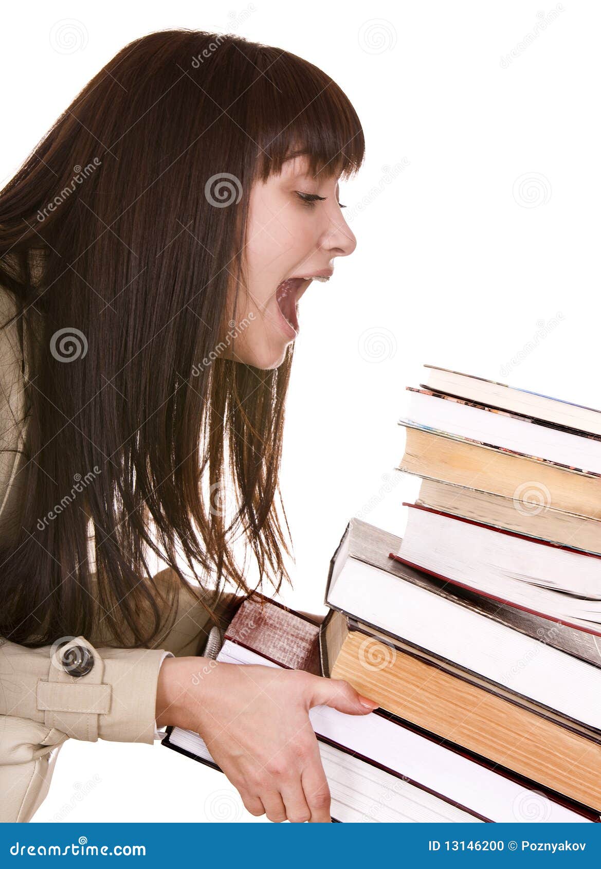 Clever Girl with Group Old Book. Stock Photo - Image of cute, library ...