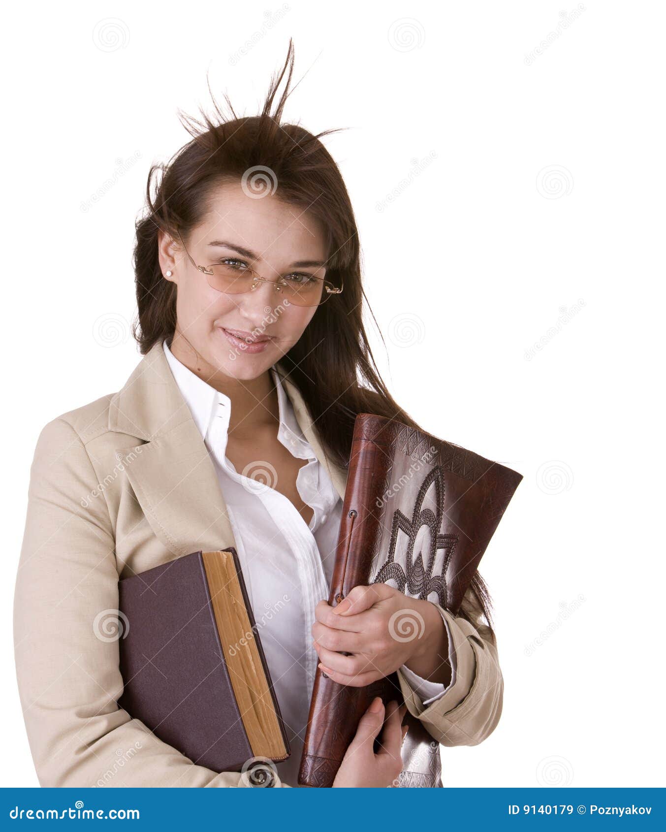 Clever Girl Girl School Pupil Wear Eyeglasses Yellow Background