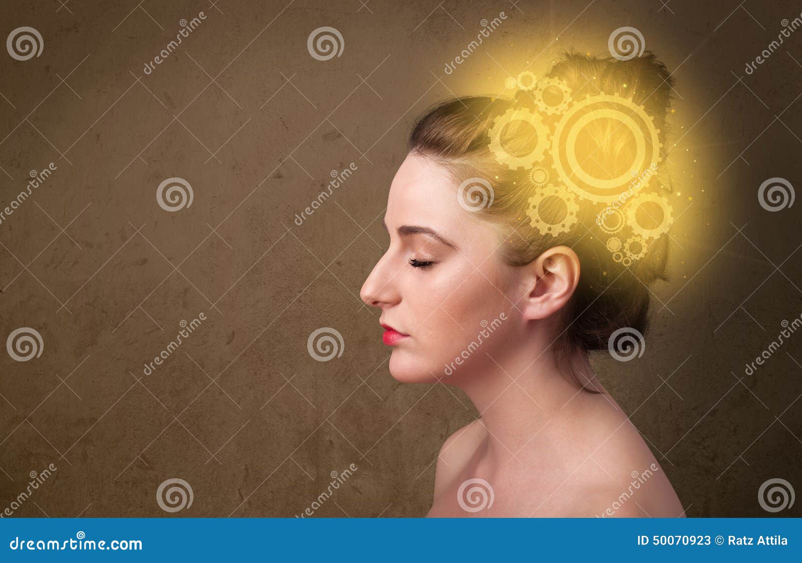 Clever Girl Thinking with a Machine Head Illustration Stock Image ...