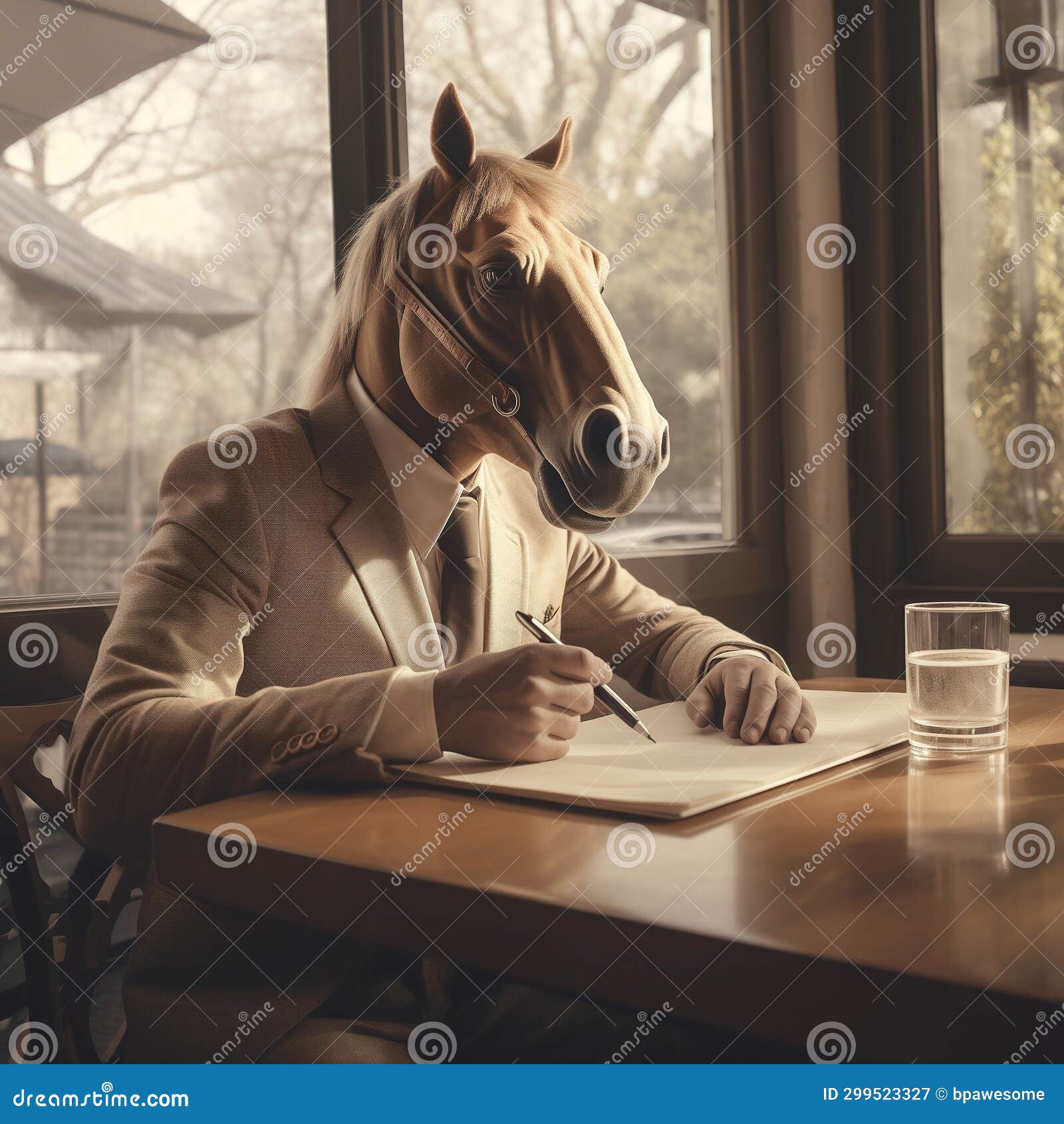 Clever Hans Theory, Horse in a Suit Writing with Pen, Solving ...