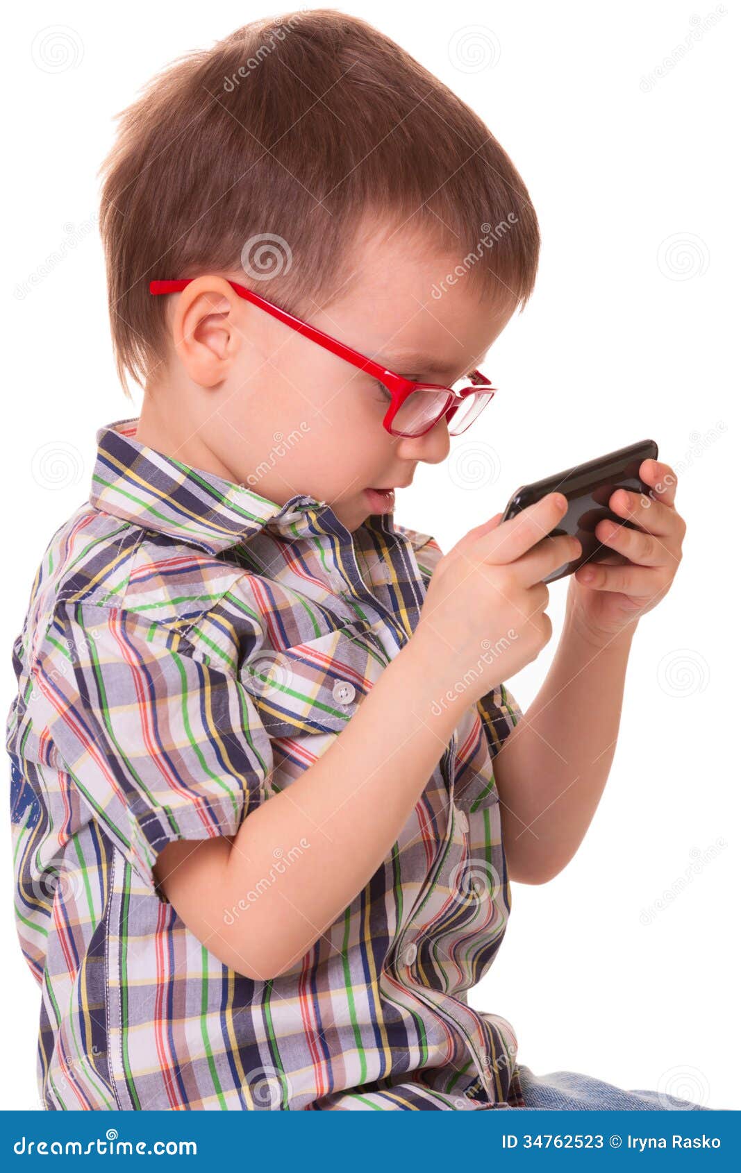 Clever Kid is Playing with Smart Cell Phone Stock Image - Image of ...